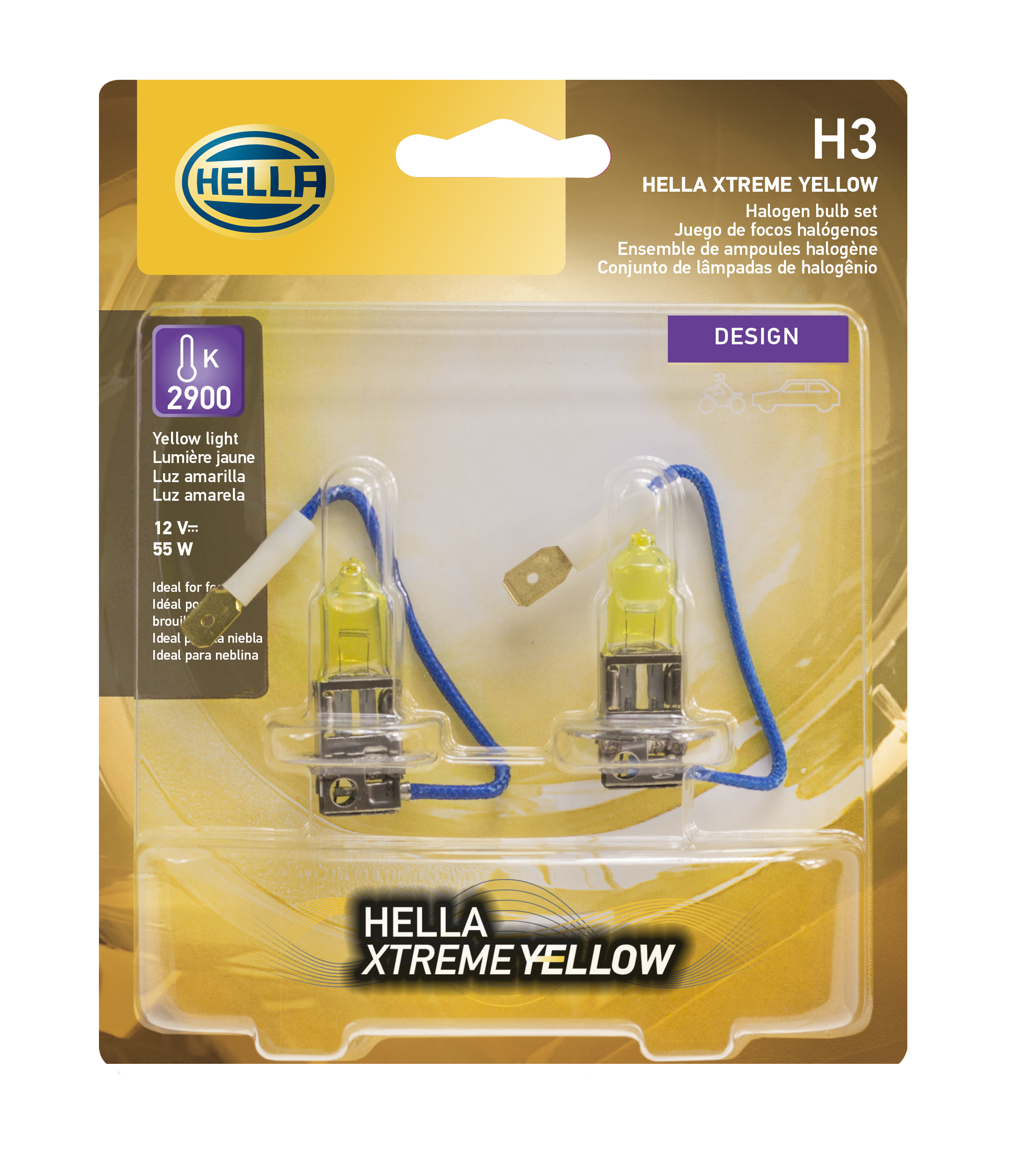 Hella H3 YL Bulb H3 12v 55w Pk22s T3.25 Yellow 2blister | Autoplicity
