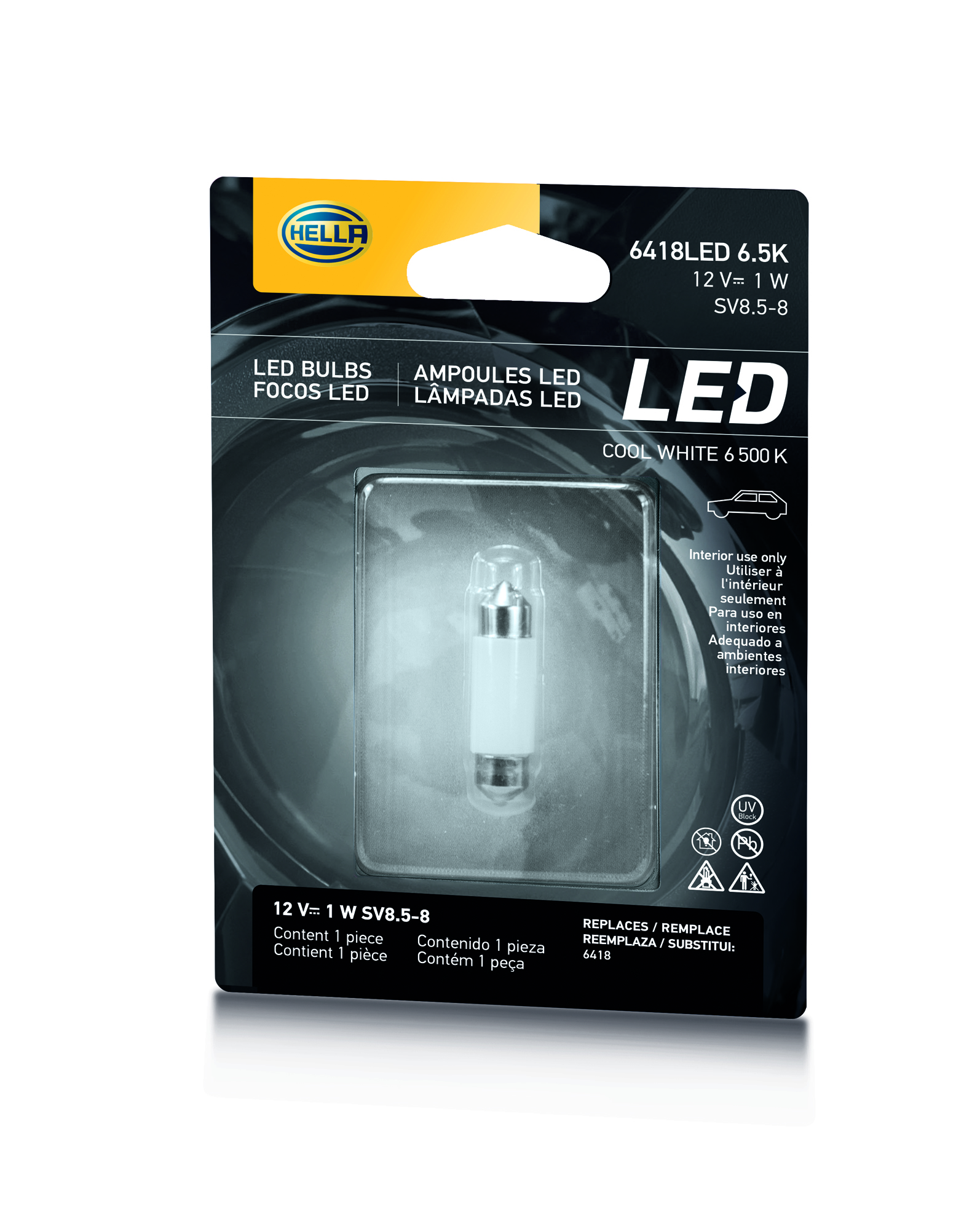 Hella 6418LED 6.5K Bulb Led 6418 12v 1w Sv8.5-8 6.5k 36 Sing | Autoplicity