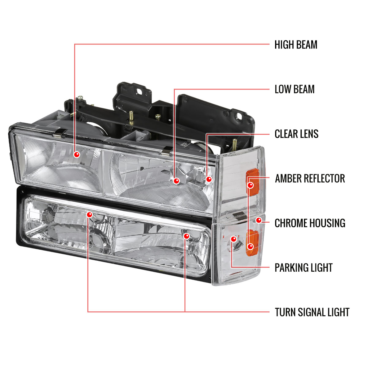 Spec-D 2LBCLH-C1088-RS 88-93 C10 Headlight Set -8pc- Chrome | Autoplicity
