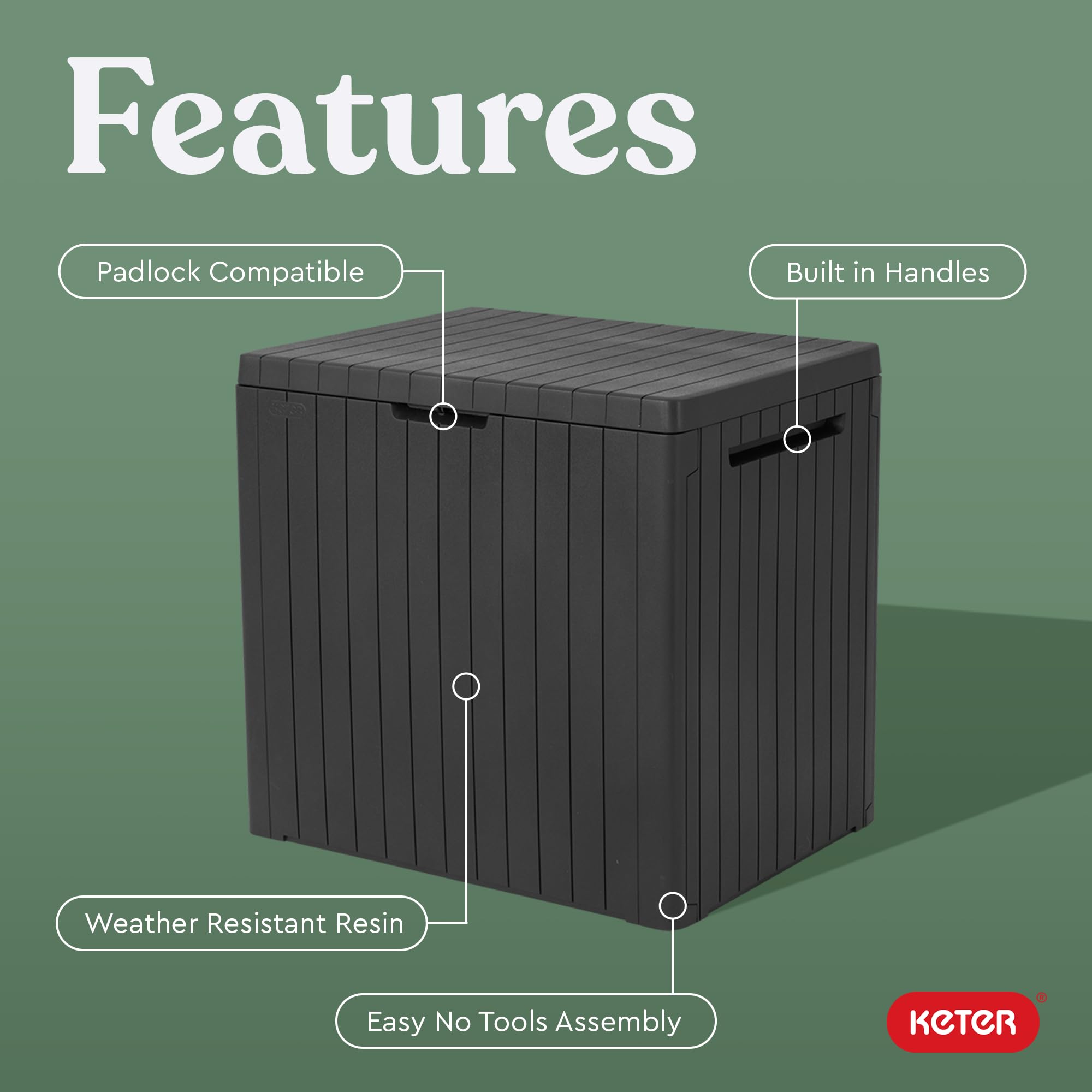 KETER 251987 City 30 Gallon Resin Outdoor Storage Box and Patio ...