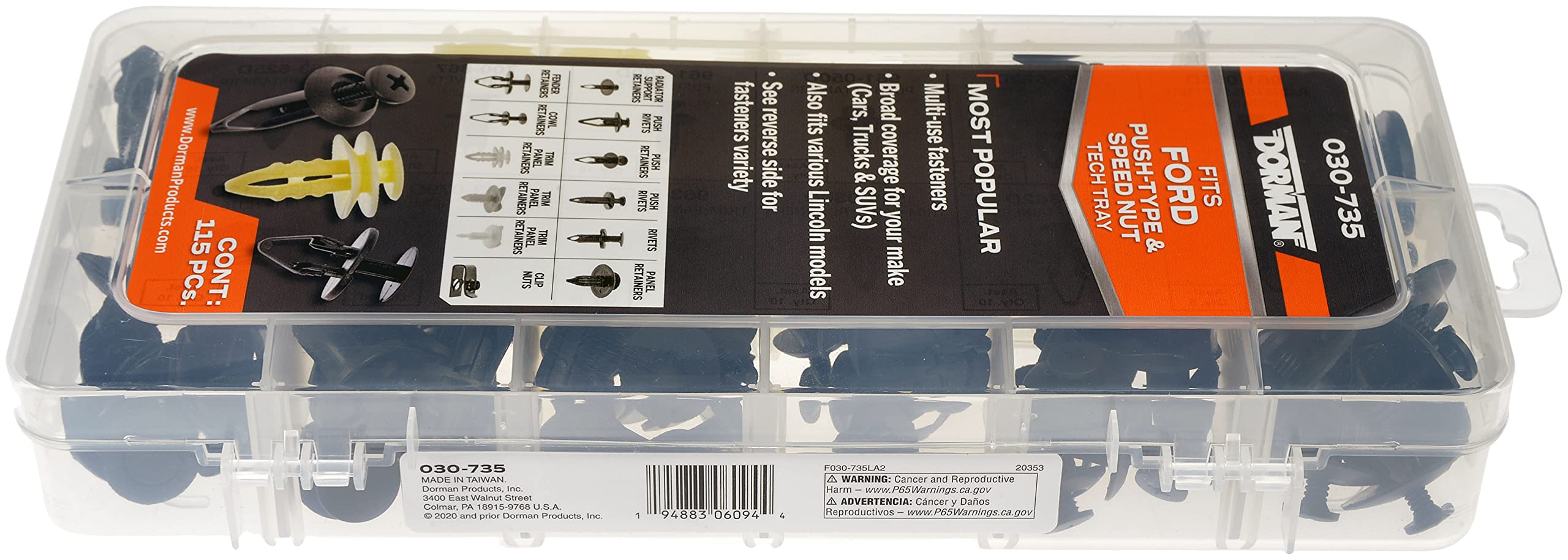 Dorman 030-735 Fastener Tech Tray – Push-Type Retainers And Speed Nut ...