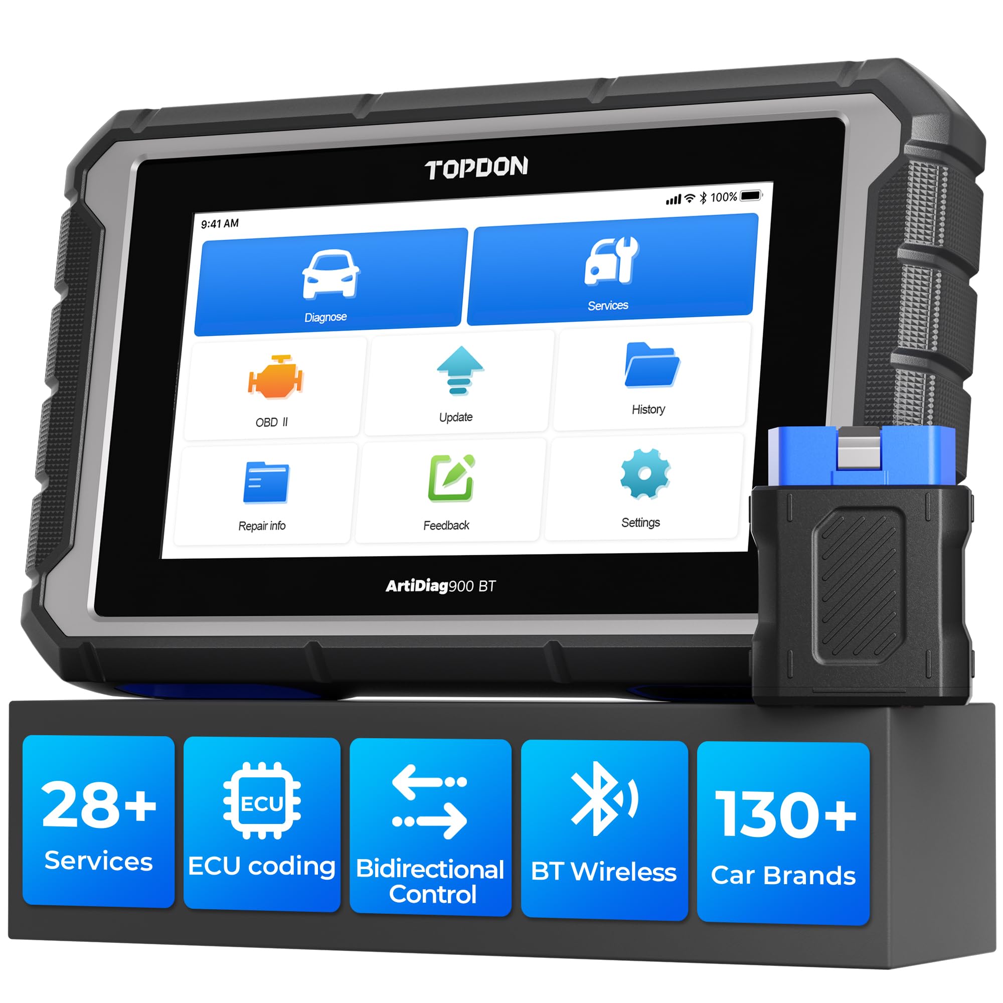Topdon AD900BT 7" Bluetooth Scan Tool w/Serv Functions & Bi-Directional ...