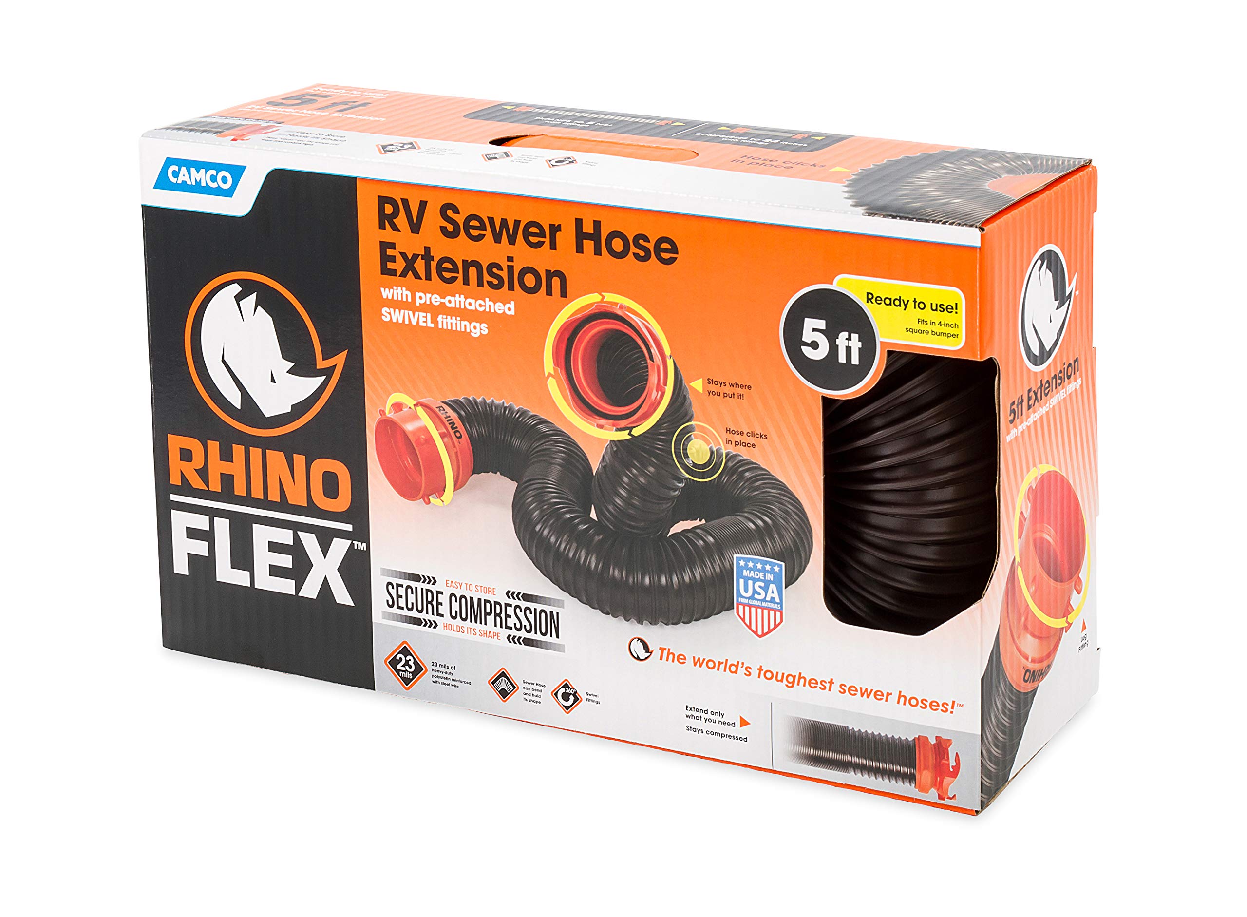 Camco 39765 CAMCO RHINOFLEX 5' SEWER HOSE EXTENSION W/ SWIVEL | Autoplicity